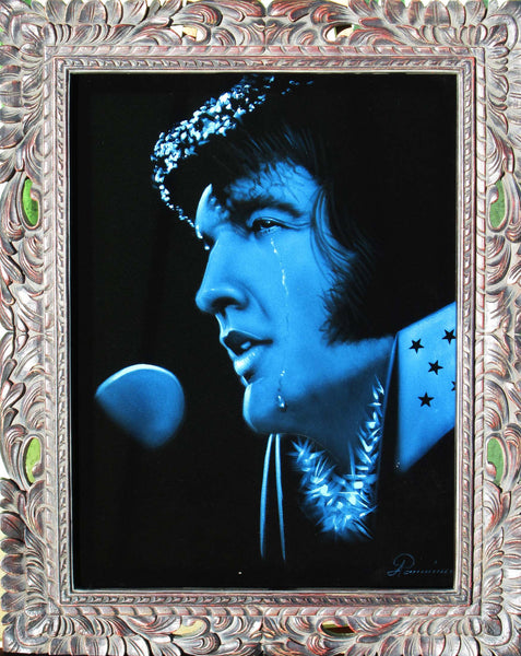 Elvis Presley crying in blue Oil Painting Portrait on Black Velvet; Or ...